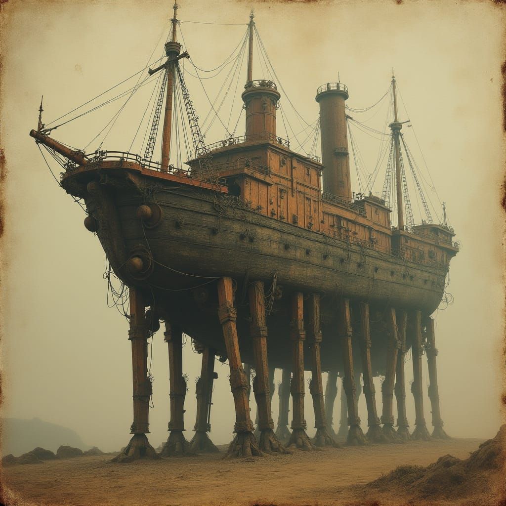 Landship II - Cyberpunk Mechanical Landship Ambles Through D...