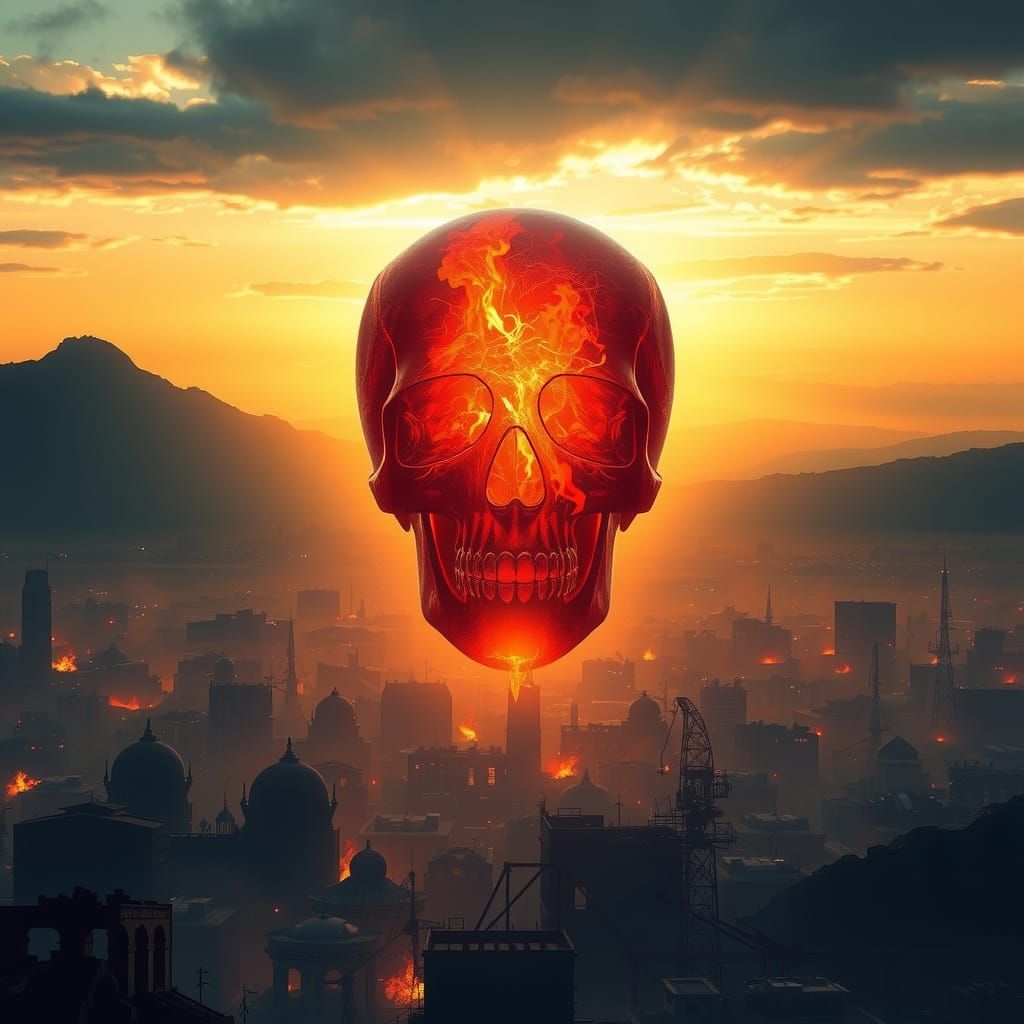 Post-Apocalyptic Wasteland with Ephemeral Skull - AI Art