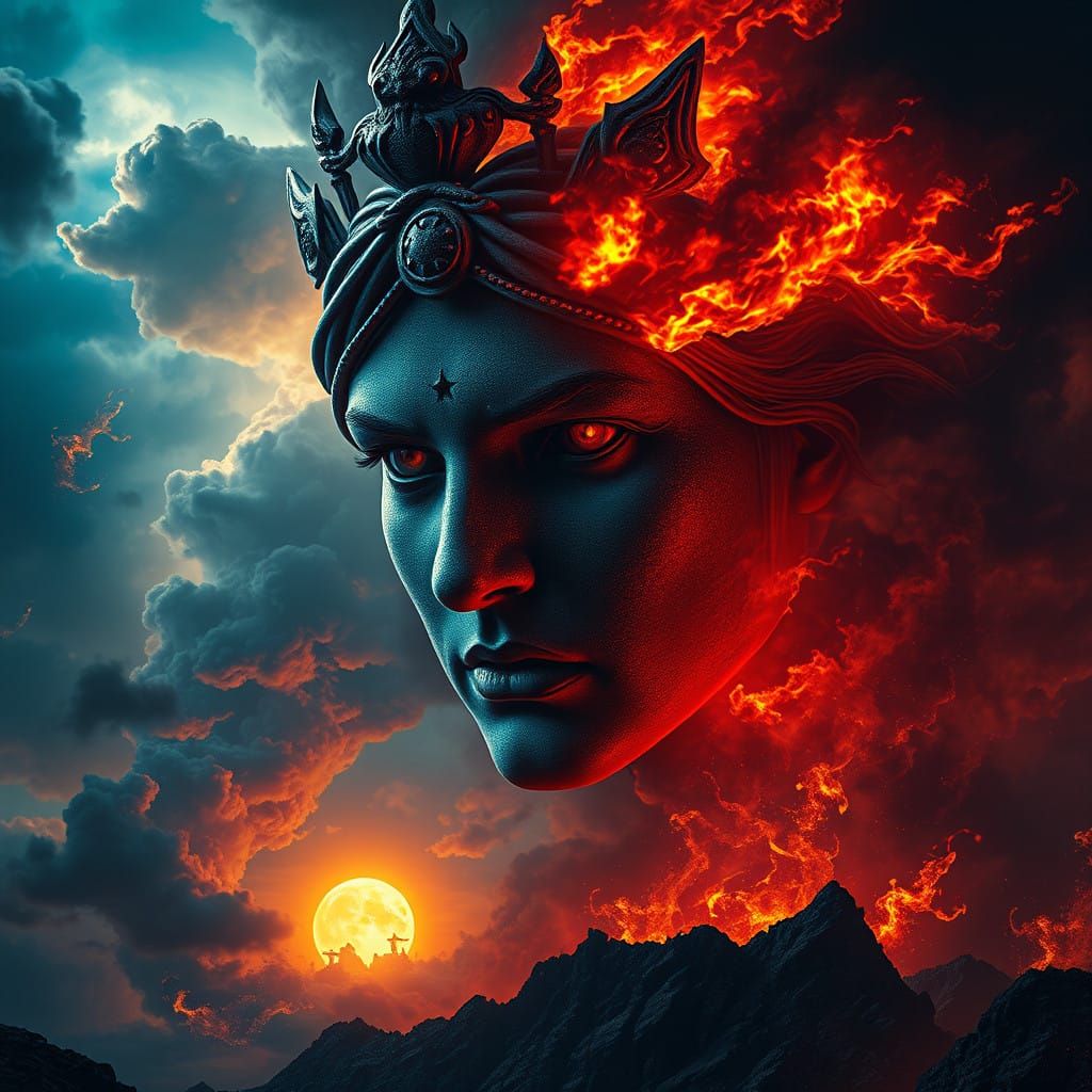 Roman Goddess of Wrath in Apocalyptic Sky - AI Art