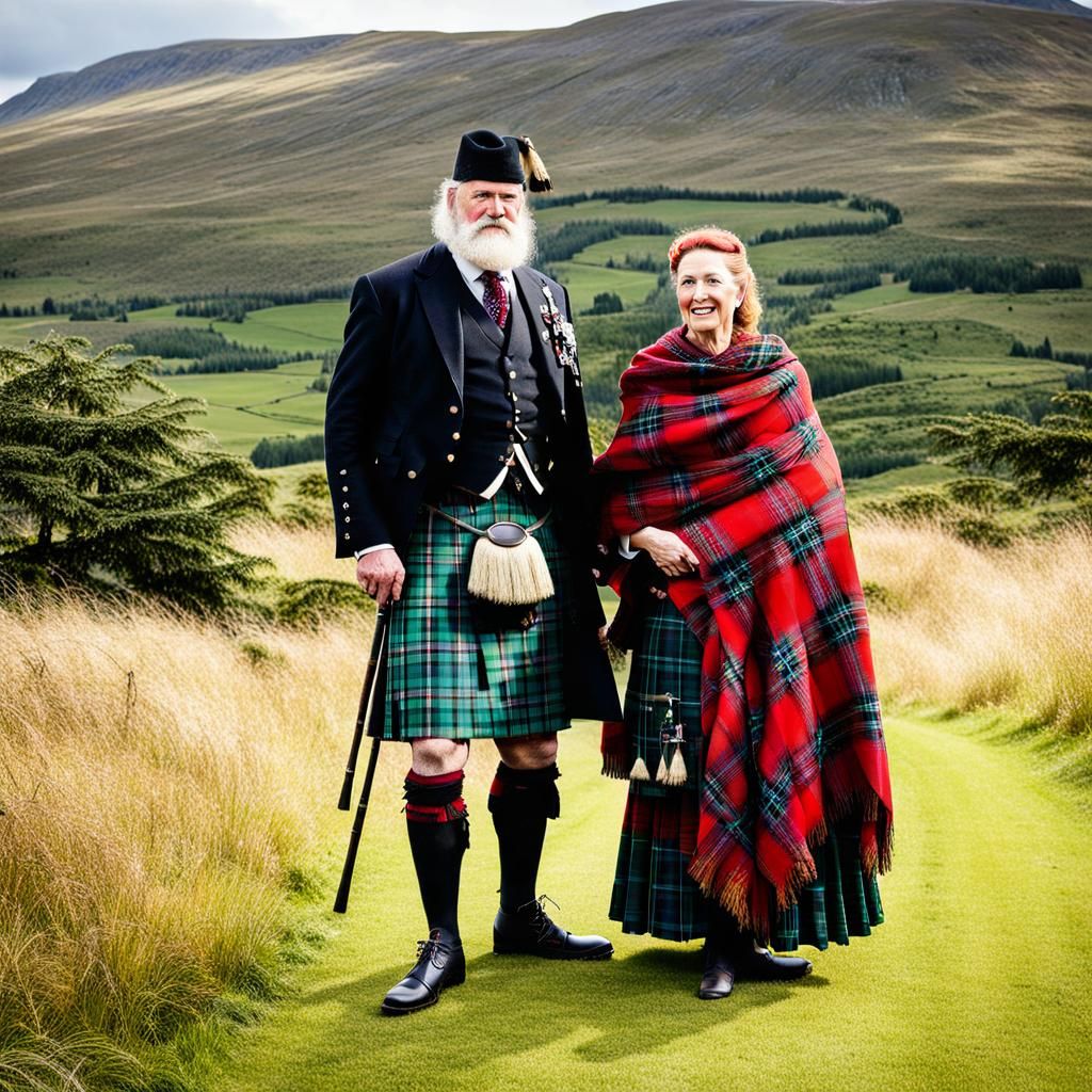 Scottish highlander couple in tartan kilt, shawl - AI Generated Artwork ...