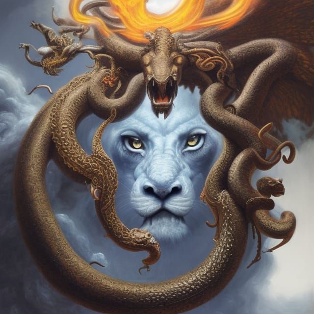 A insanely detailed fantastical and whimsical painting of Chimera; the ...