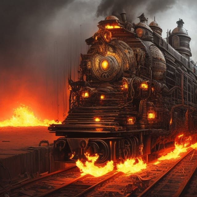 "HUMAN SKULL FLAMES TRAIN!!!! epic long detailed SKULL train on fire ...