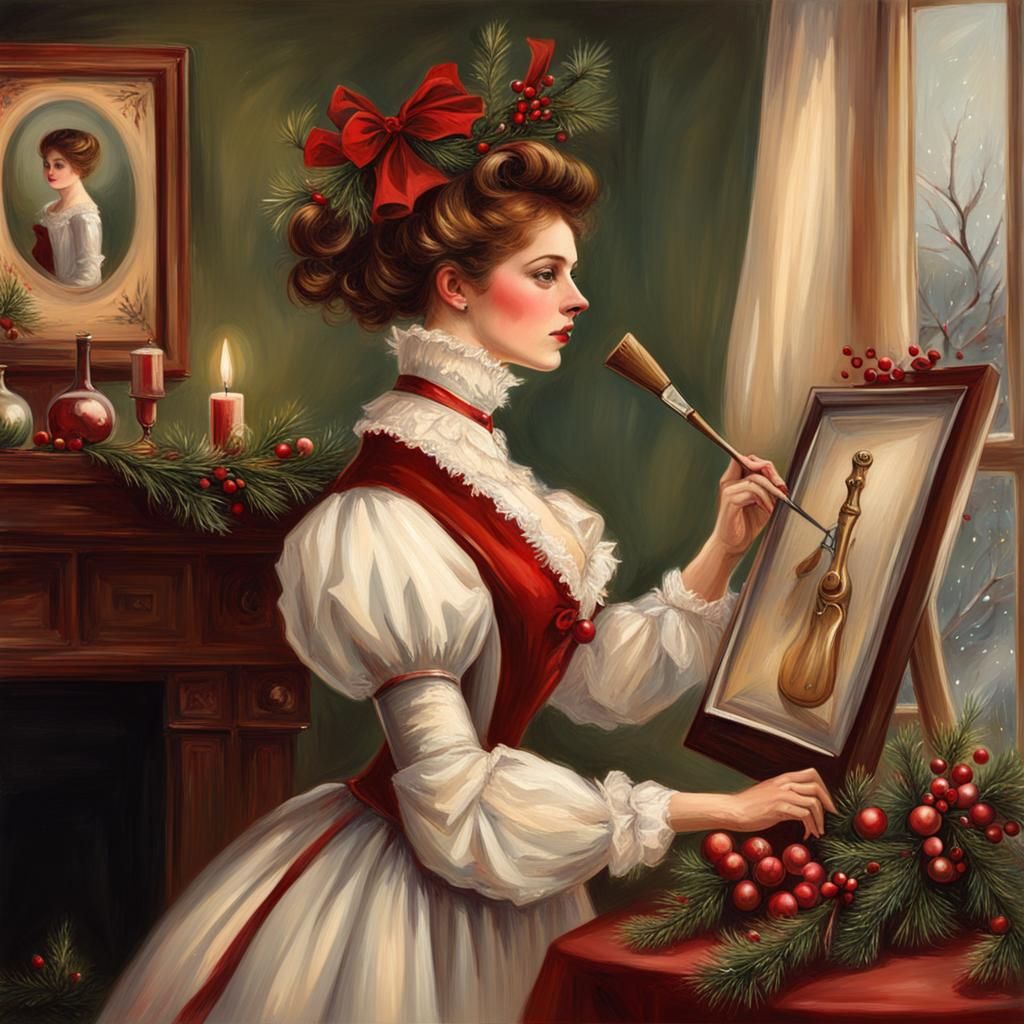 Victorian christmas lady paint - AI Generated Artwork - NightCafe Creator