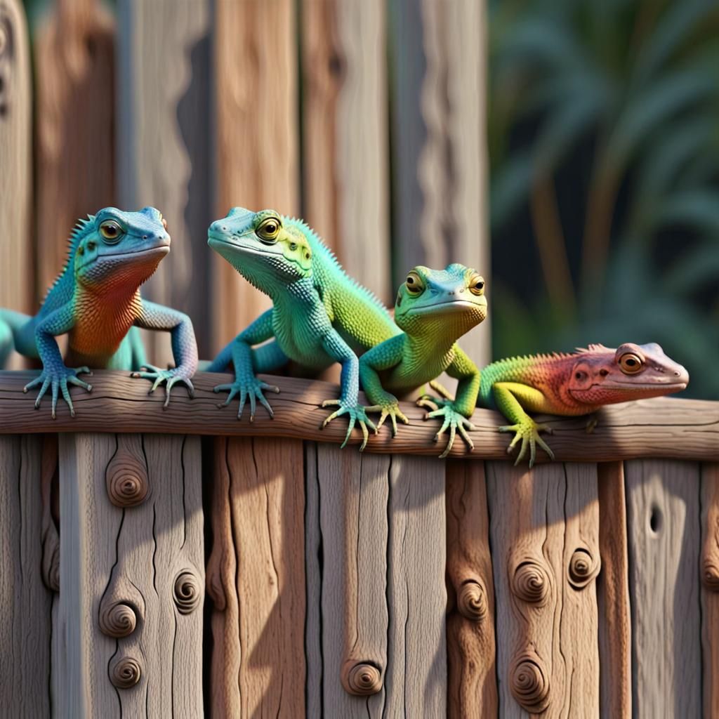 Cute Lizards on a Fence - AI Generated Artwork - NightCafe Creator