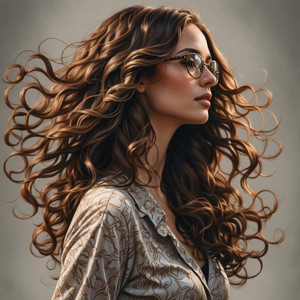 photorealistic portrait of a beautiful, very young woman with long ...