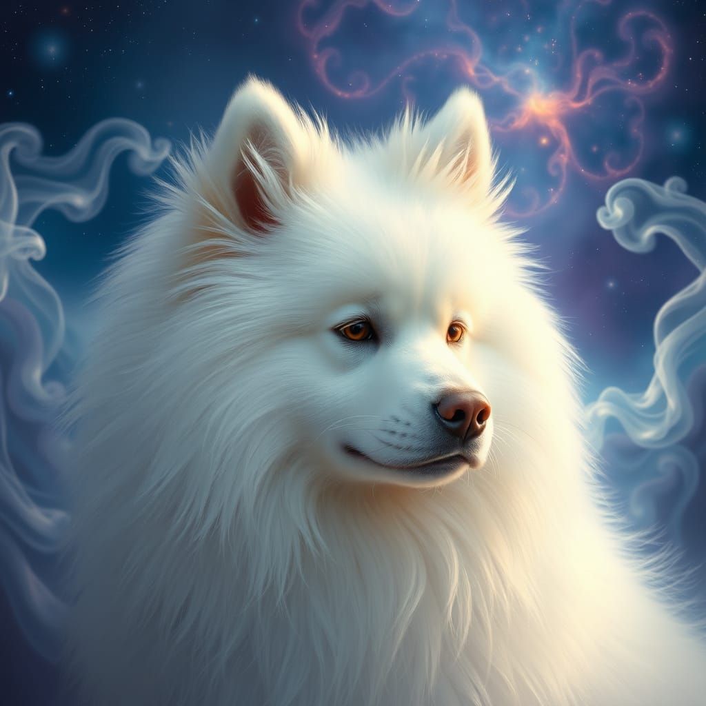 Ethereal Samoyed in Celestial Twilight - AI Art