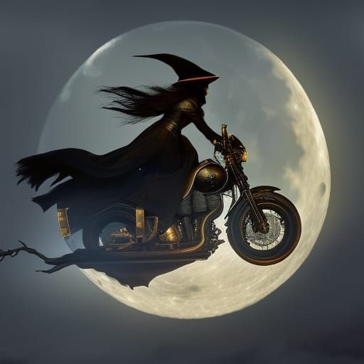 Witch on Motorcycle - AI Generated Artwork - NightCafe Creator