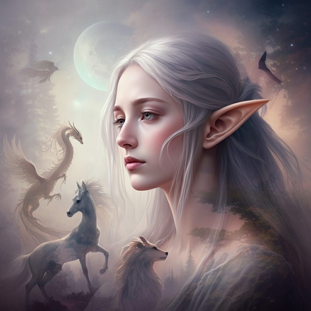 Surreal Elf with creatures - Surreal Elf with creatures