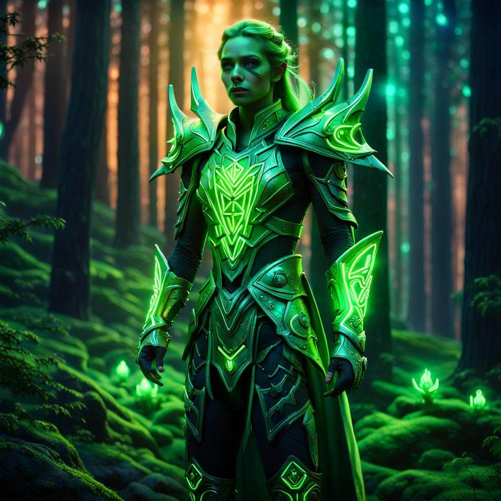 elf in a neon green armor - AI Generated Artwork - NightCafe Creator