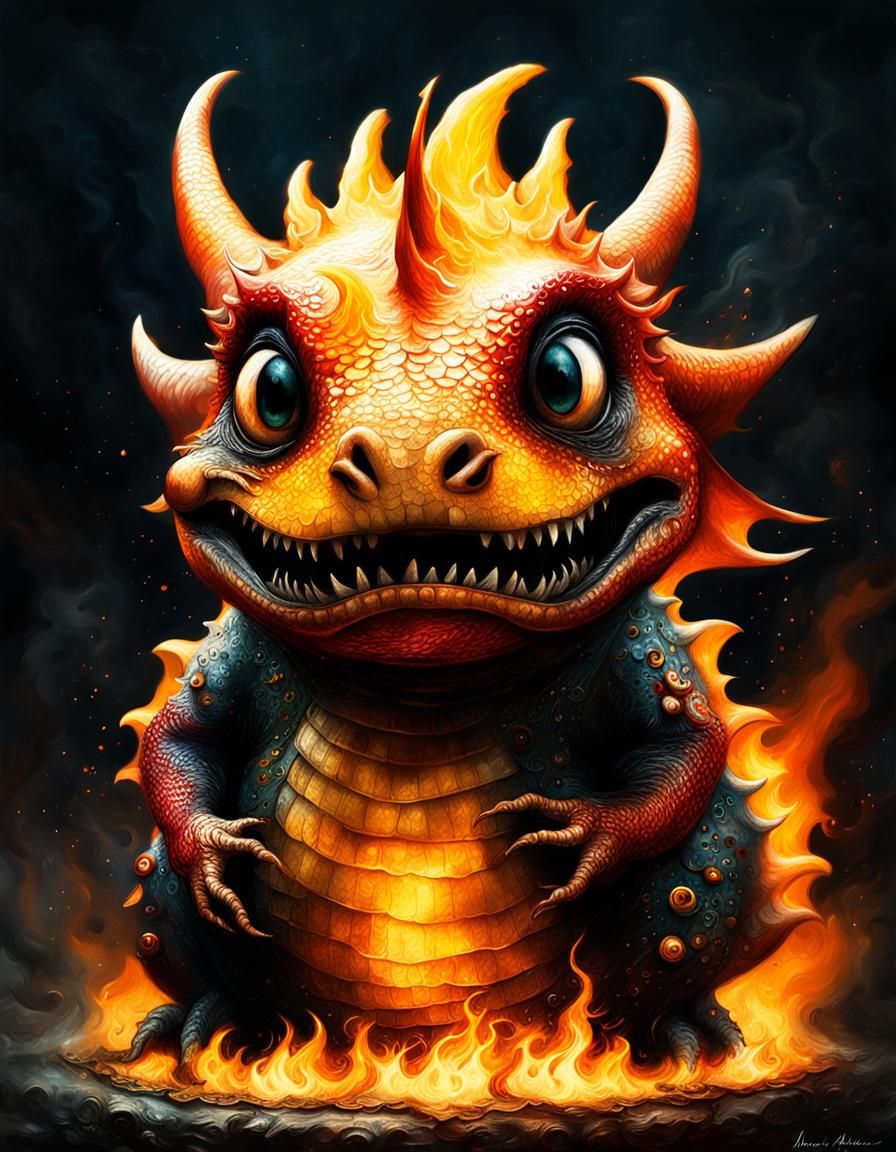"Fiery Obese Cute Baby Grease Dragon Soaked in Flames": photograph by ...