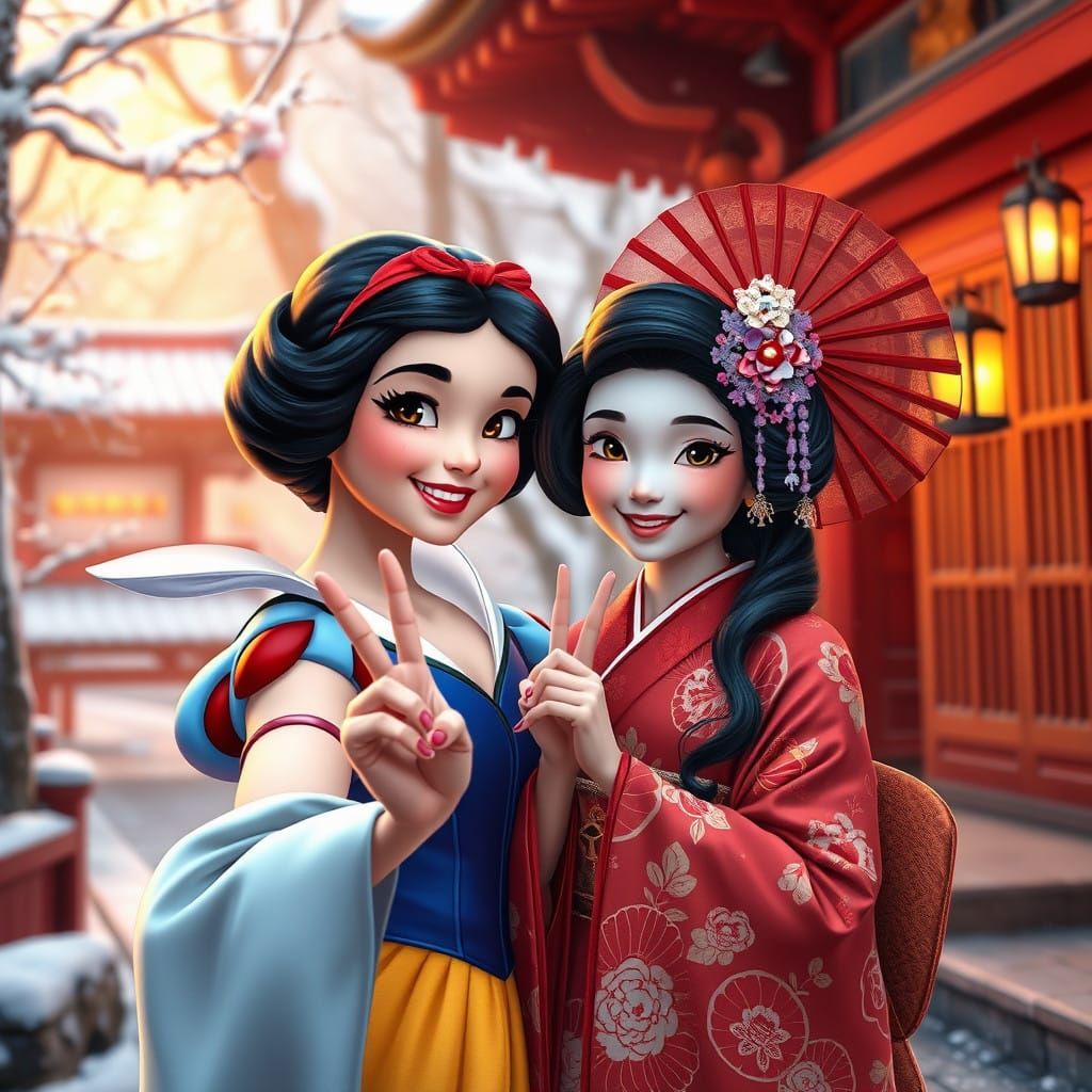 Snow white and geisha selfie 💖💖💖