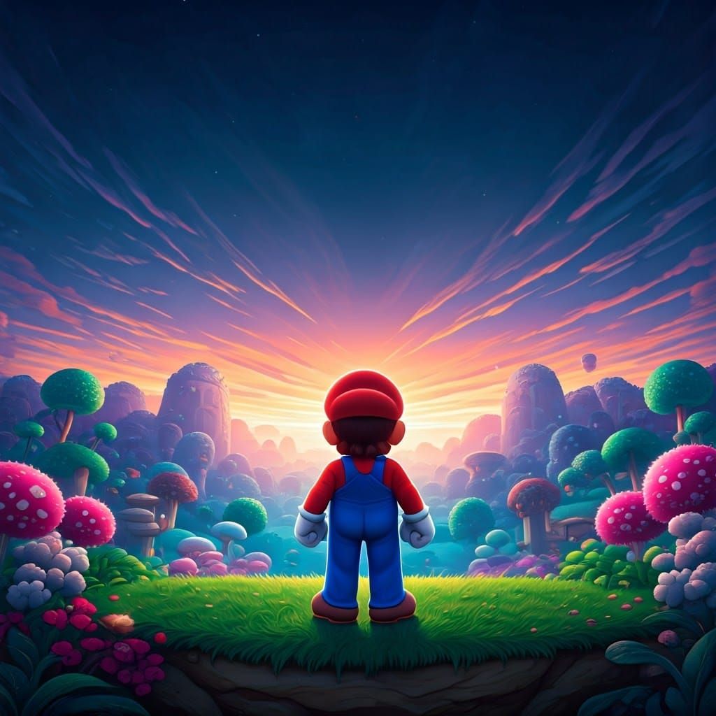 Super Mario - Heroic Mario in Vibrant Mushroom Kingdom Land...