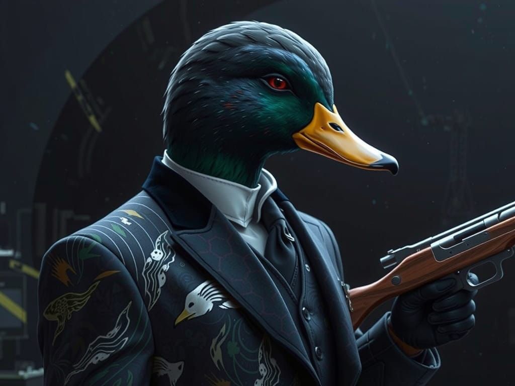 Gritty Cyberpunk Duck in Scope, Neon 'Cryack of th... - AI Art