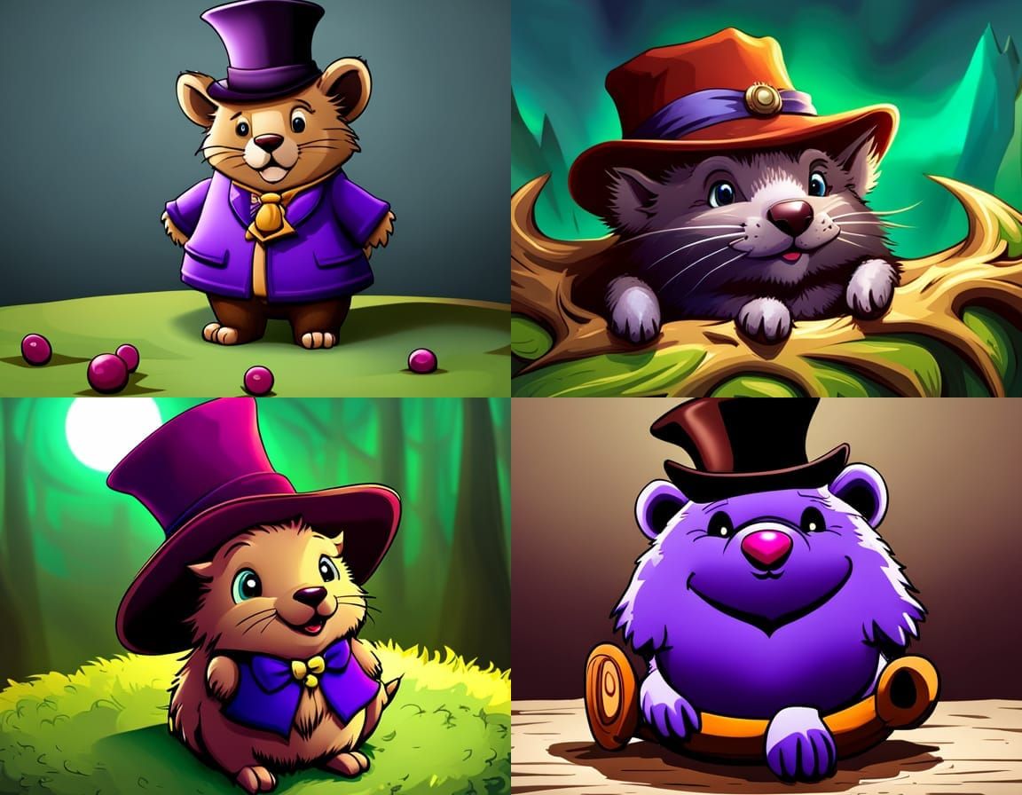 Cute and adorable little wombat wearing a purple top-hat, Digital art ...