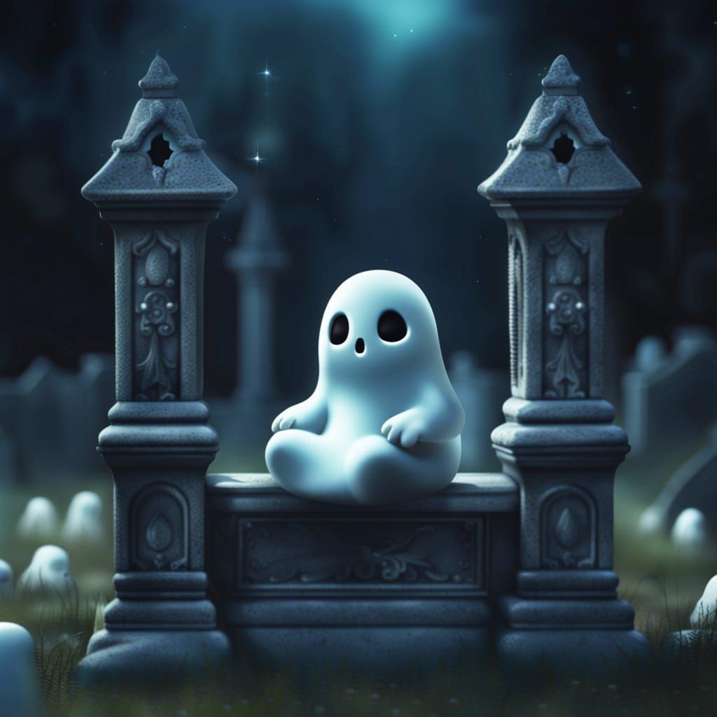 cute baby ghost, sitting in a graveyard - AI Generated Artwork ...