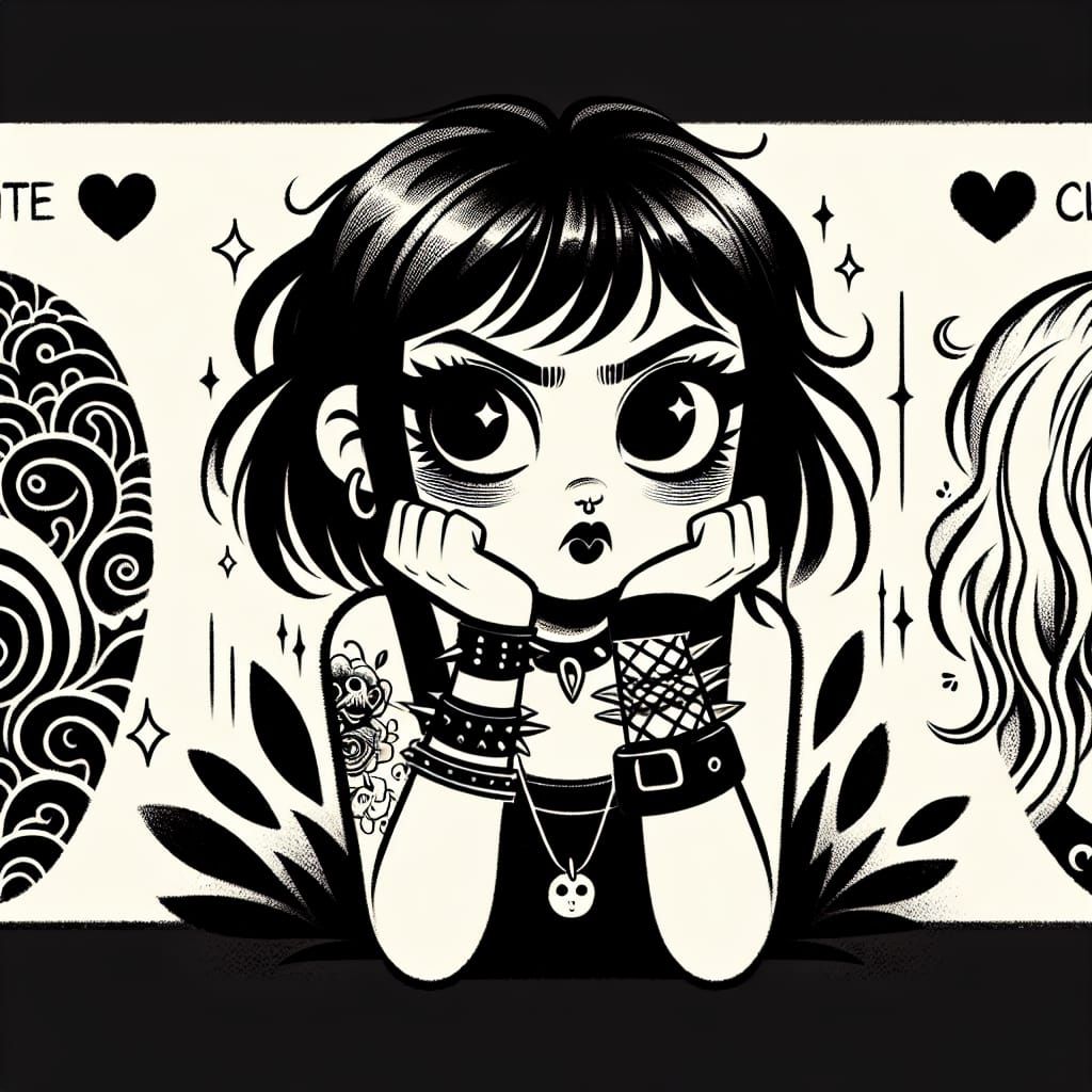 illustration, A pouty goth punk girl in art brut style, art by Greg ...