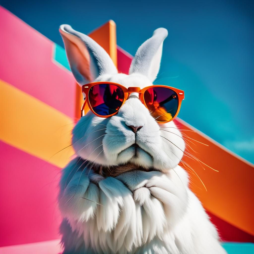An ultra-cool rabbit with sleek white fur and long ears, rocking ...