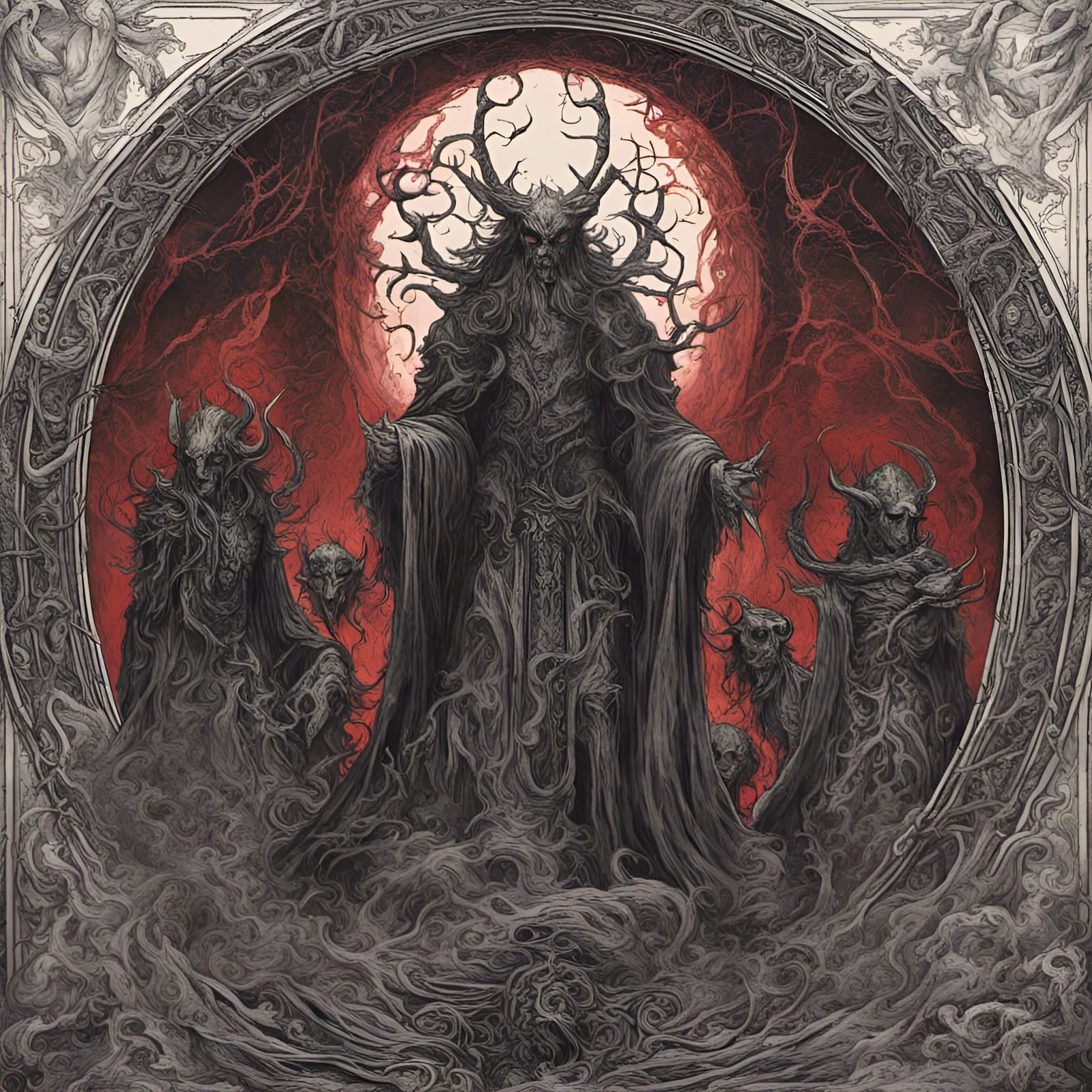 the seven demon princes of hell Mystic red fog,medieval celtic patterns ...