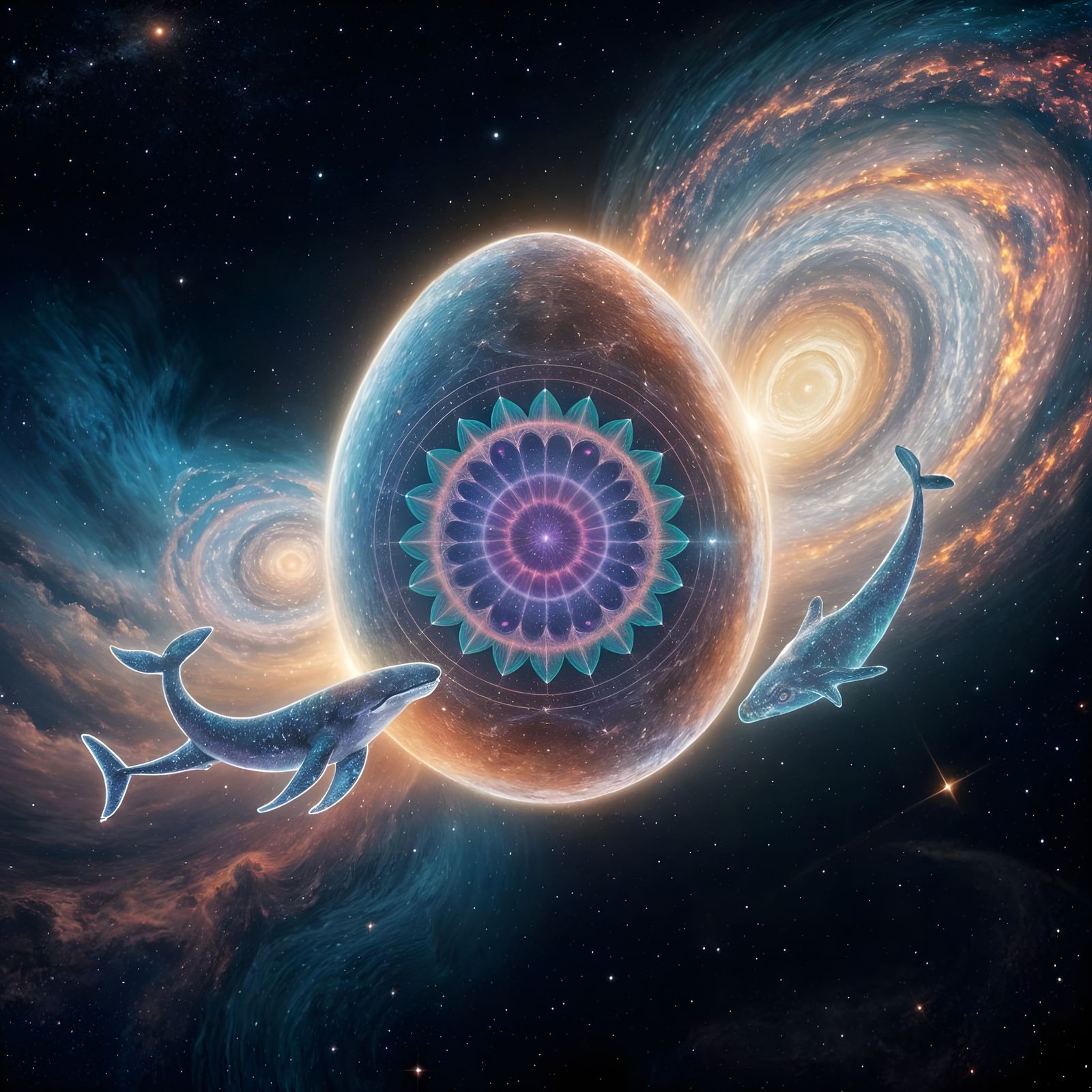 Ethereal Cosmic Egg in Vibrant Nebula with Swirlin... - AI Art