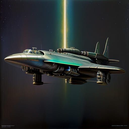 Dieselpunk Starship in Iridescent Hyperrealism - AI Art