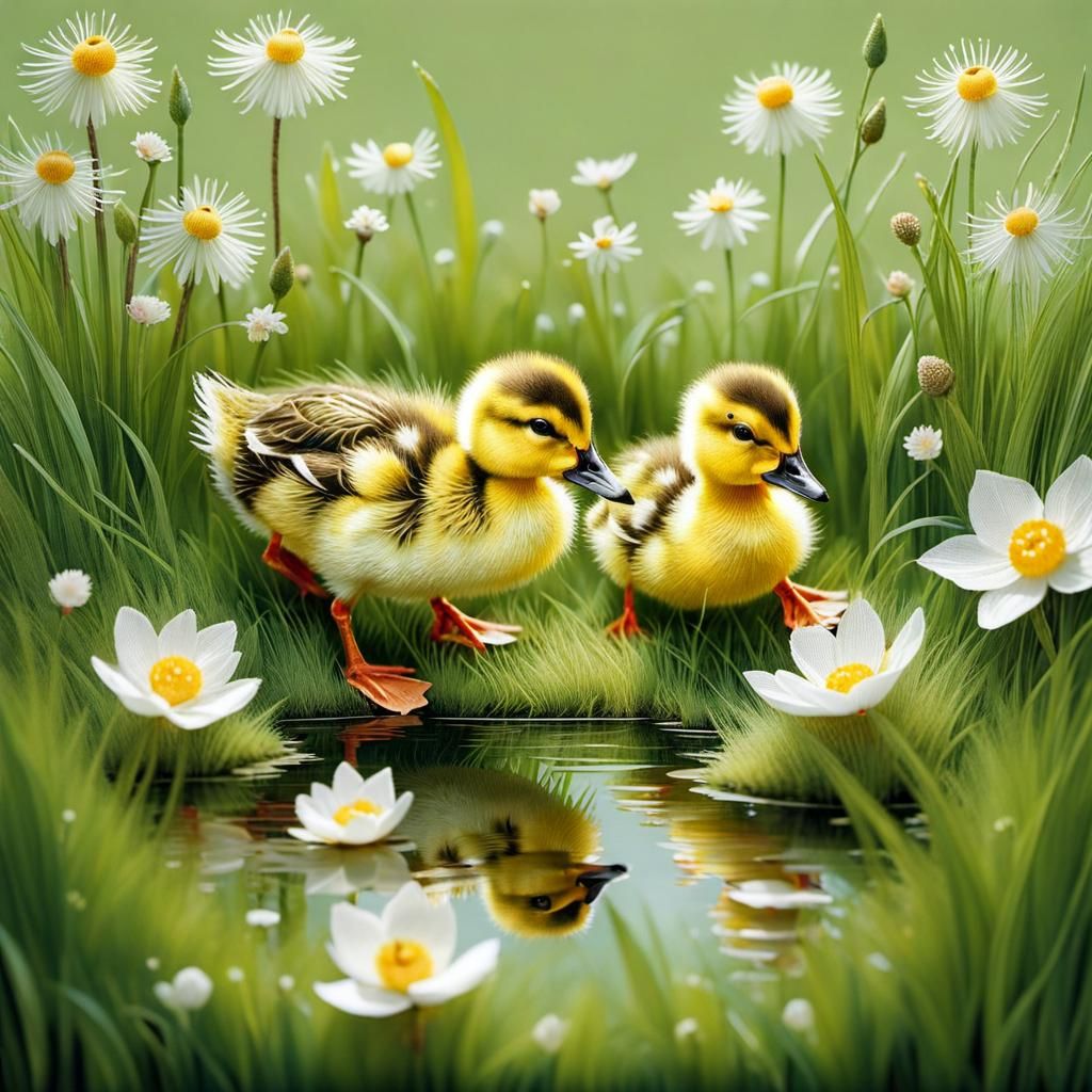 cute ducklings walking on grass by Lucy Grossmith and Carne Griffiths ...
