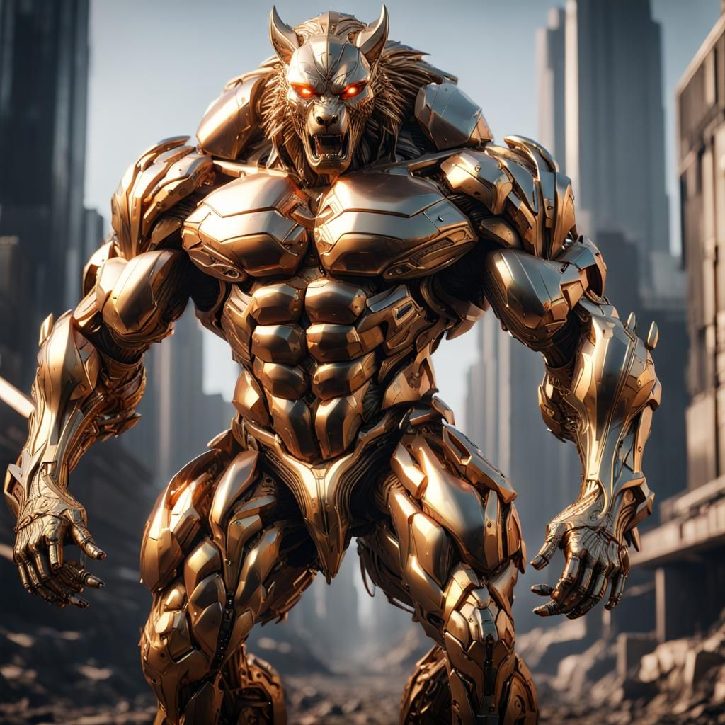 Massive huge muscle Man golden metal werewolf - AI Generated Artwork ...