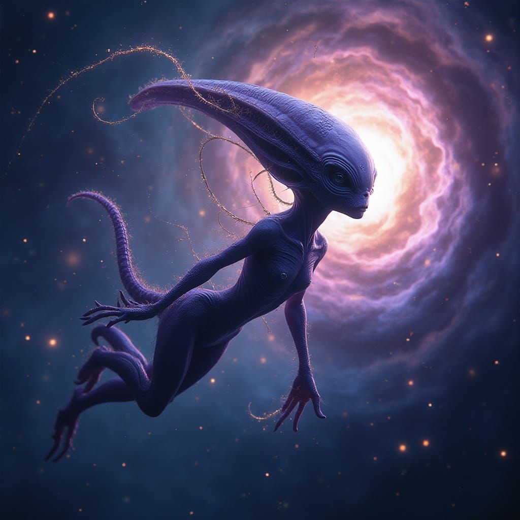 Ethereal Humanoid Alien Soars Through Celestial Vo... - AI Art
