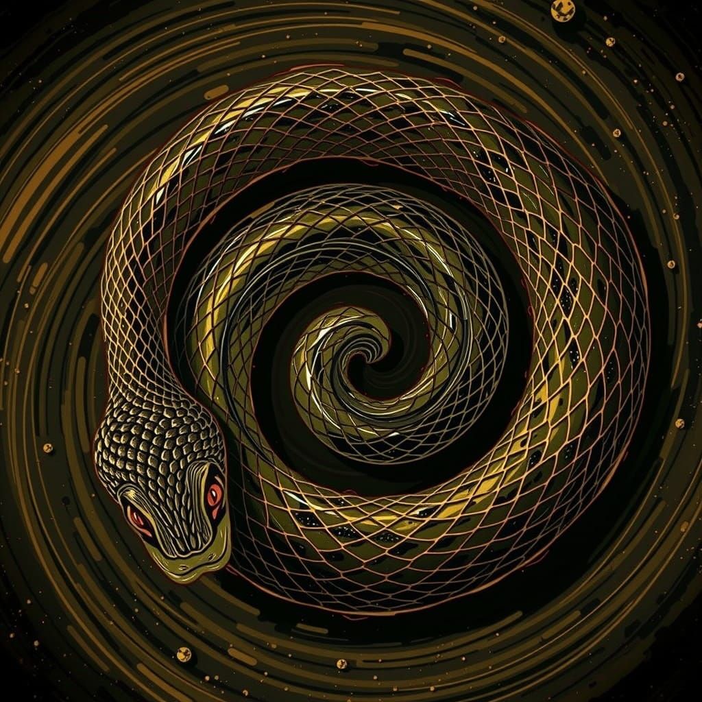 Ethereal Snake Form Unfolds in Rich Gold and Black... - AI Art
