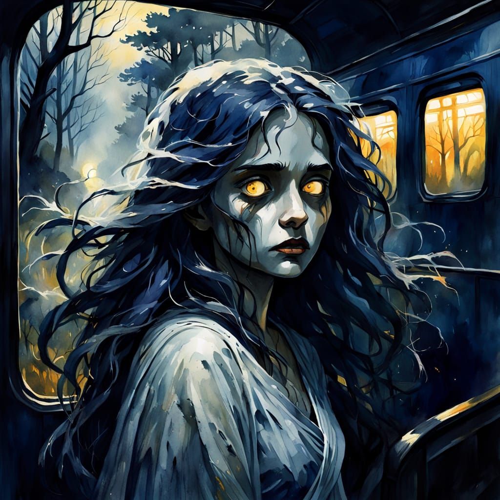 ghost tour - Ghostly Lady in Haunting Watercolor Style