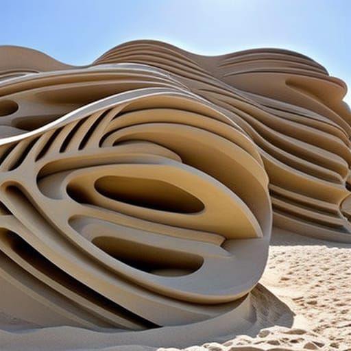 biomorphic round epic sand castle architecure, curvy sand columns, zaha ...
