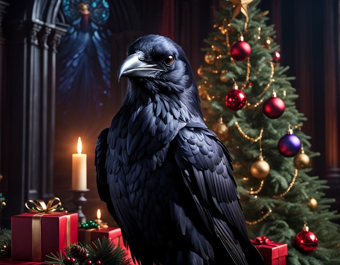 Raven in Front of a Christmas tree - AI Generated Artwork - NightCafe ...