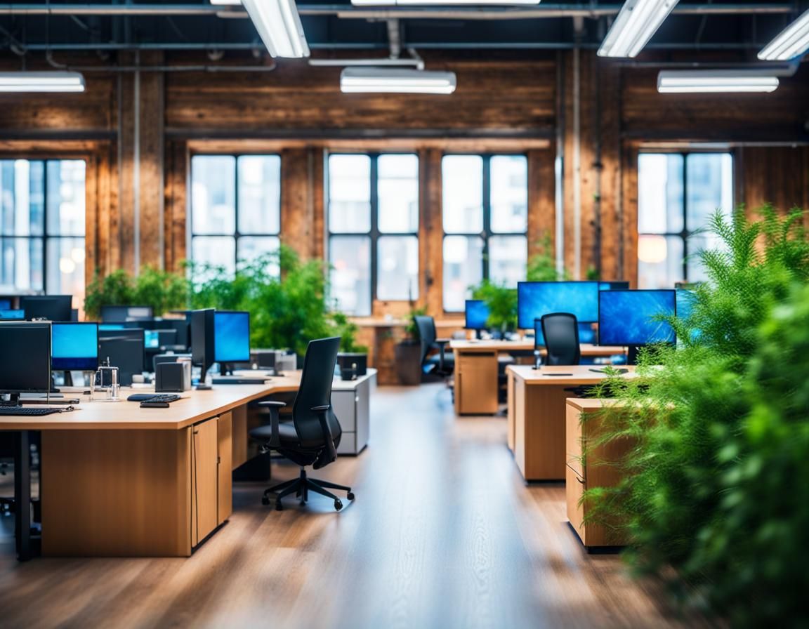 blurred background of a fantastic office scenery with no people to be ...