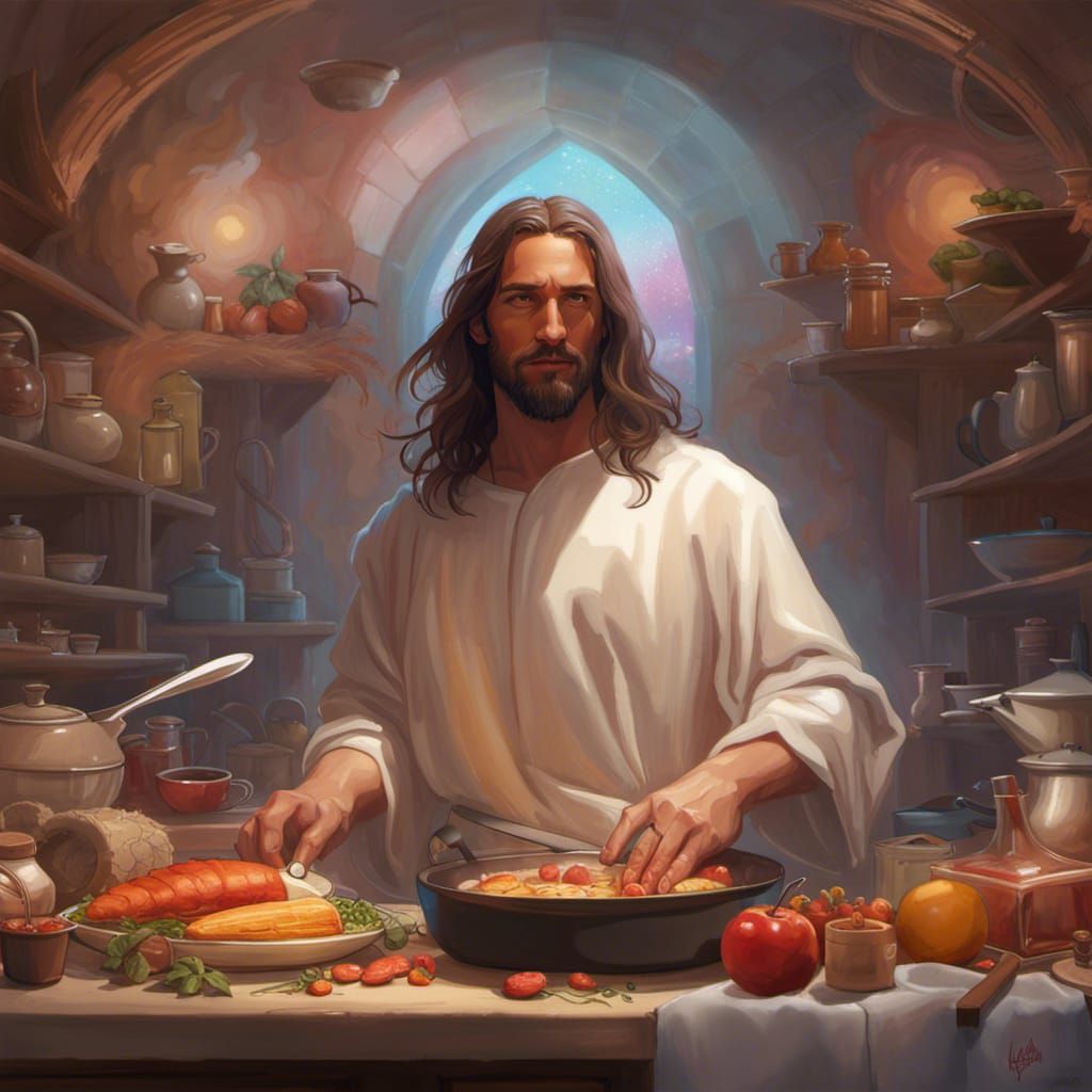 Jesus Christ cooking - AI Generated Artwork - NightCafe Creator