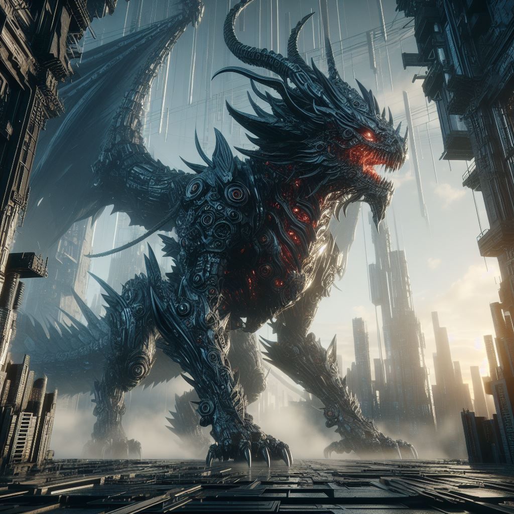 Demonic dragon in a futuristic city - AI Generated Artwork - NightCafe Creator