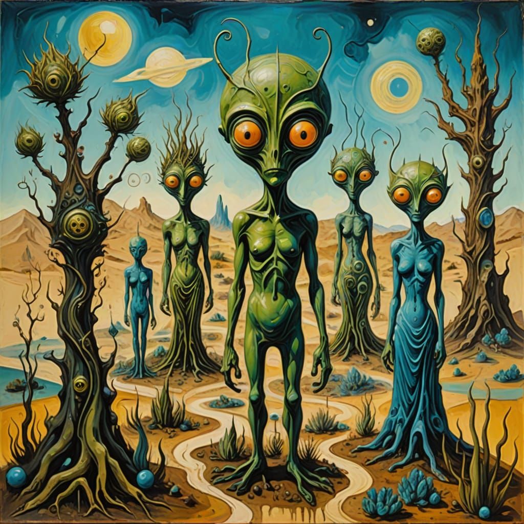 Aliens - Surreal Alien Worlds in Dalí-Inspired Oil Impasto