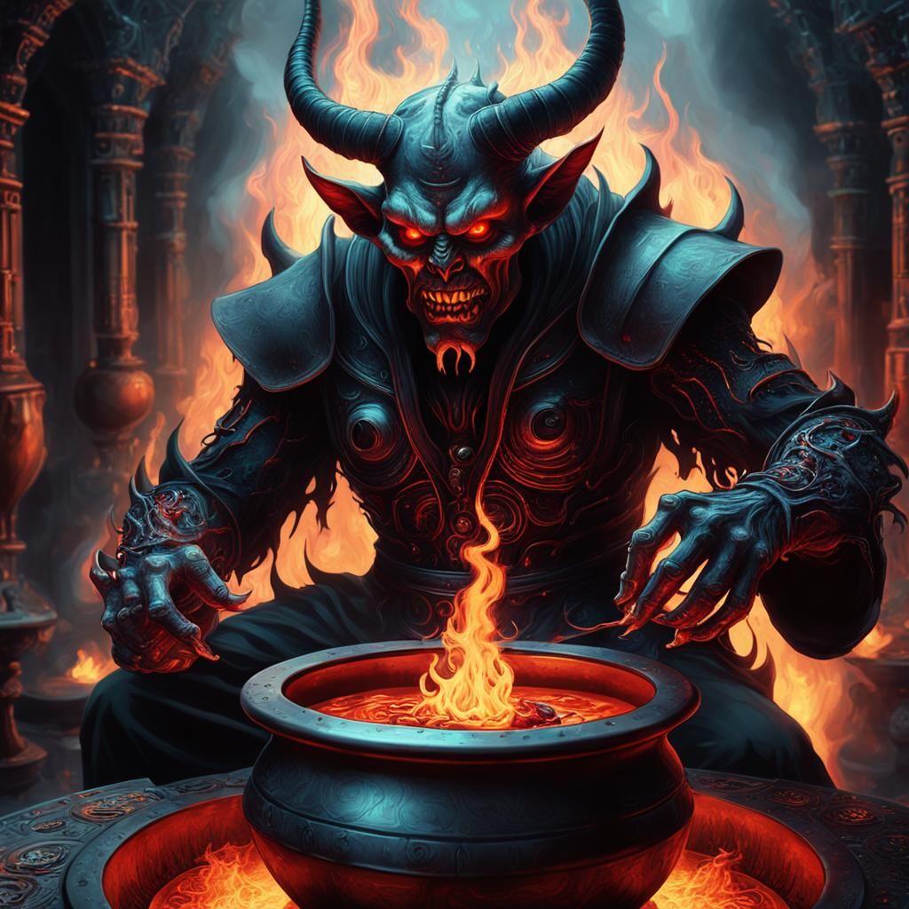 Ethereal Inferno: Devil Lures Himself with Hologra... - AI Art