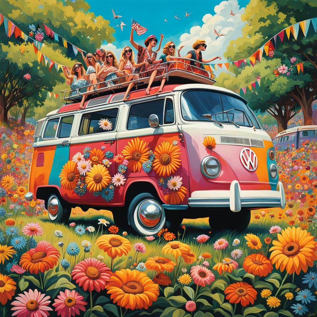 The fun of the sixties with just a camper van and flower power - AI ...