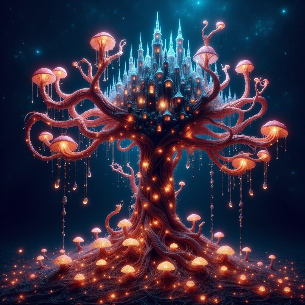 Gnarled, Glowing Tree Amidst a Dark, Mystical Fore... - AI Art