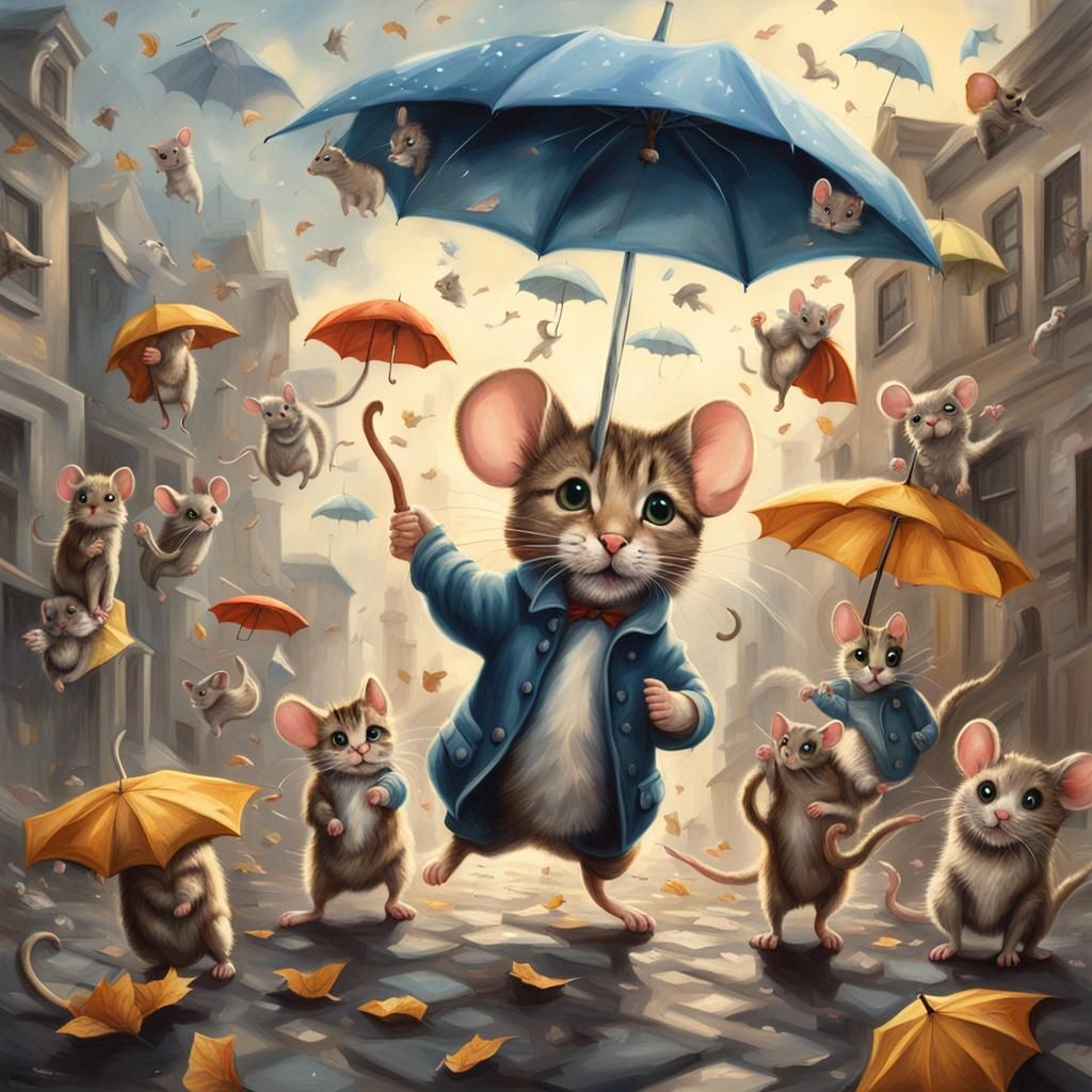 Whimsical Mice Fall from the Sky in a Joyful, Real... - AI Art