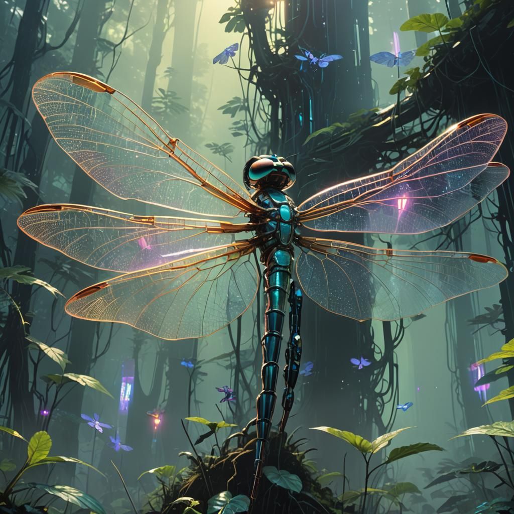 cyborg dragonfly,iridescent colors,whimsical,futuristic,sci-fi, By ...