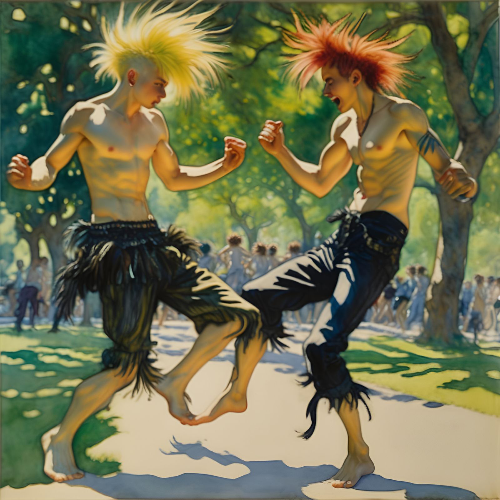 Pogo dancers in the park - AI Generated Artwork - NightCafe Creator