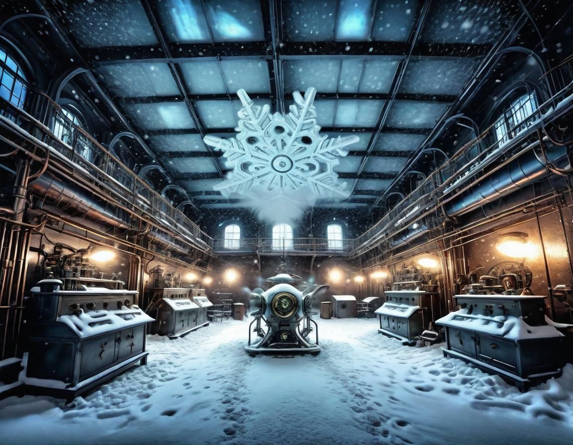 Inside of cold steampunk factory churning out steampunk drone ...