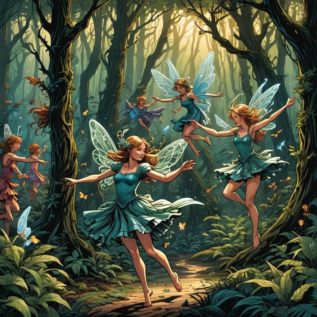 Fairies dancing in a forest - AI Generated Artwork - NightCafe Creator