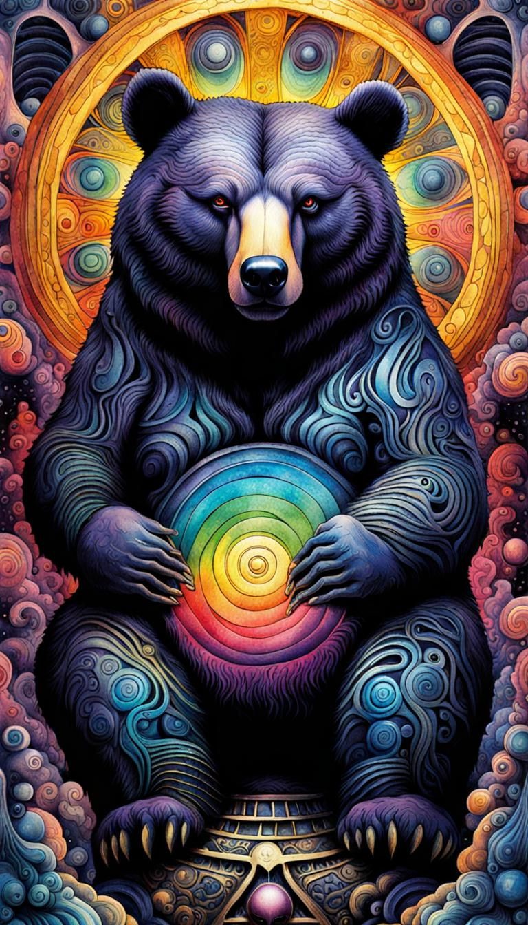 Psychedelic Rave Bear in Cosmic Surrealism Style - AI Art