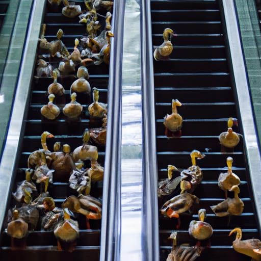 escalator crowded with a gaggle of ducks - AI Generated Artwork ...