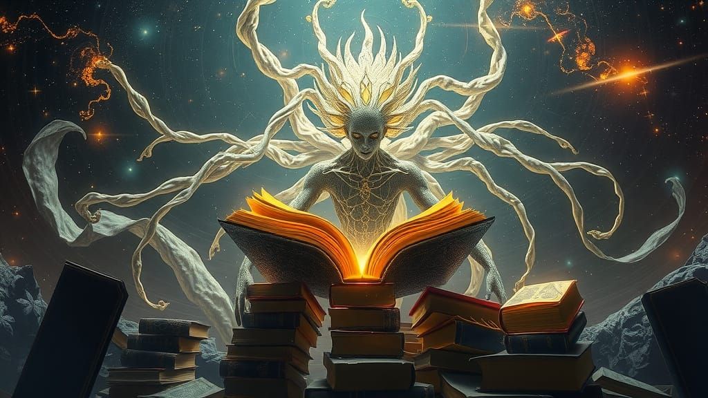 Cosmic library floating in space - Ethereal Guardian of Cos...