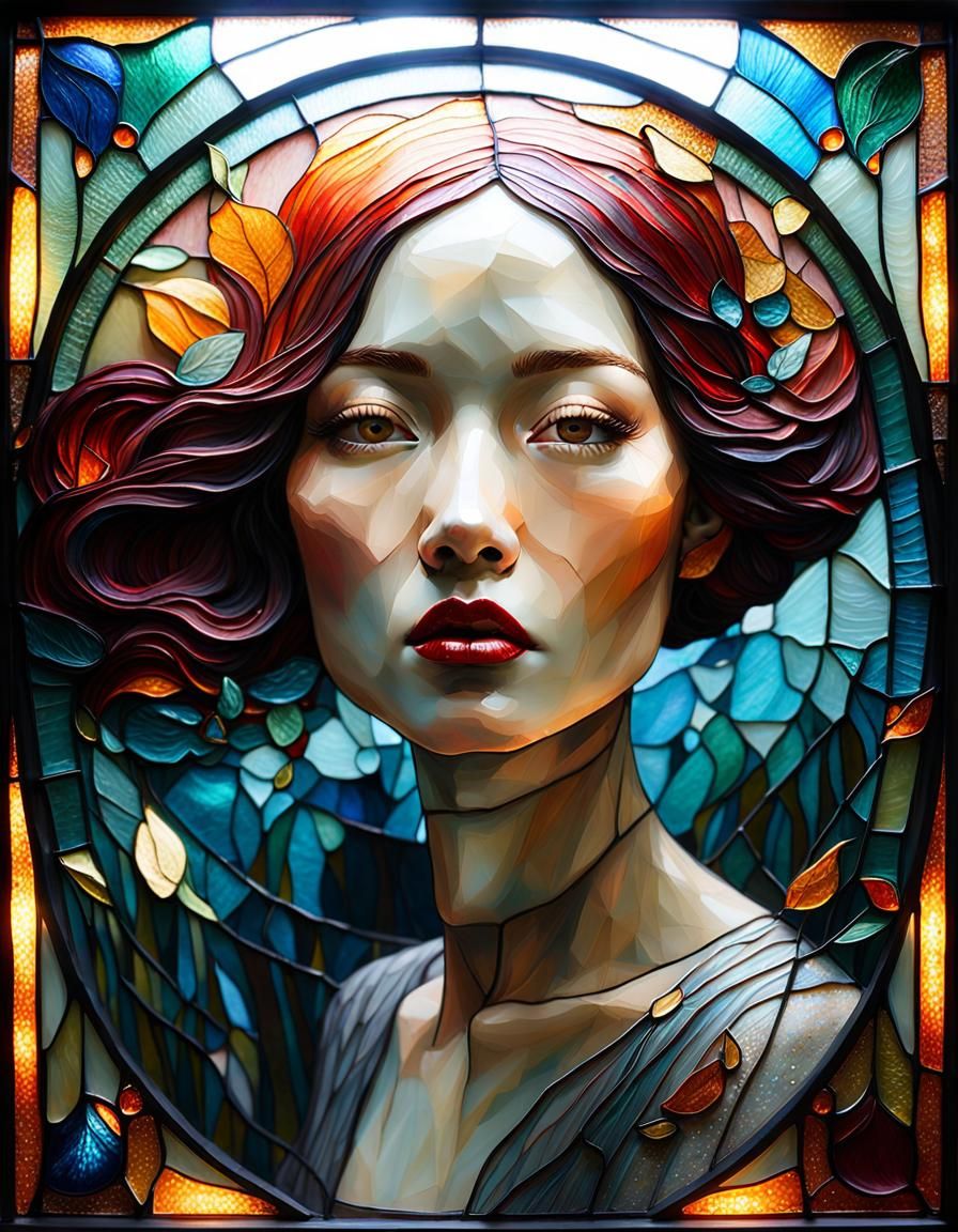 3D resin cast hyper realistic stained glass Masterpiece Of far-shot, eye-level view :: Glorious ...