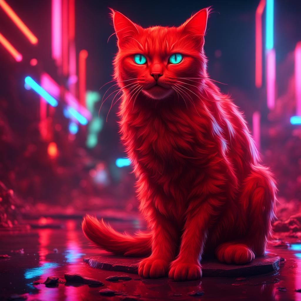 red cat with neon - AI Generated Artwork - NightCafe Creator