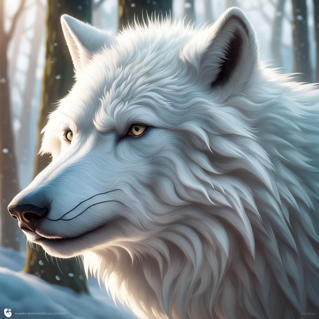 close up of a beautiful giant white arctic wolf - AI Generated Artwork ...