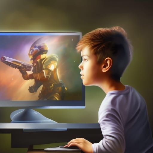 a boy plays computer games - AI Generated Artwork - NightCafe Creator
